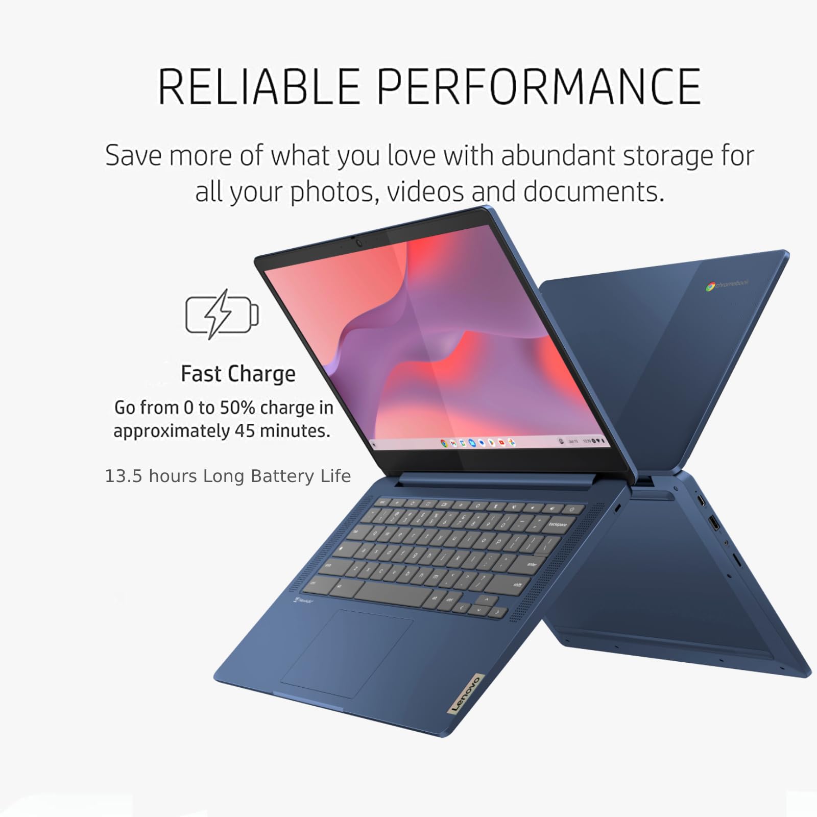 Lenovo Slim 3 Chromebook Laptop for Business Student, 14'' FHD IPS Touchscreen, 8-Core MediaTek Kompanio 520 Processor, 4GB RAM, 64GB eMMC, Wi-Fi 6, Bluetooth, Chrome OS, Abyss Blue