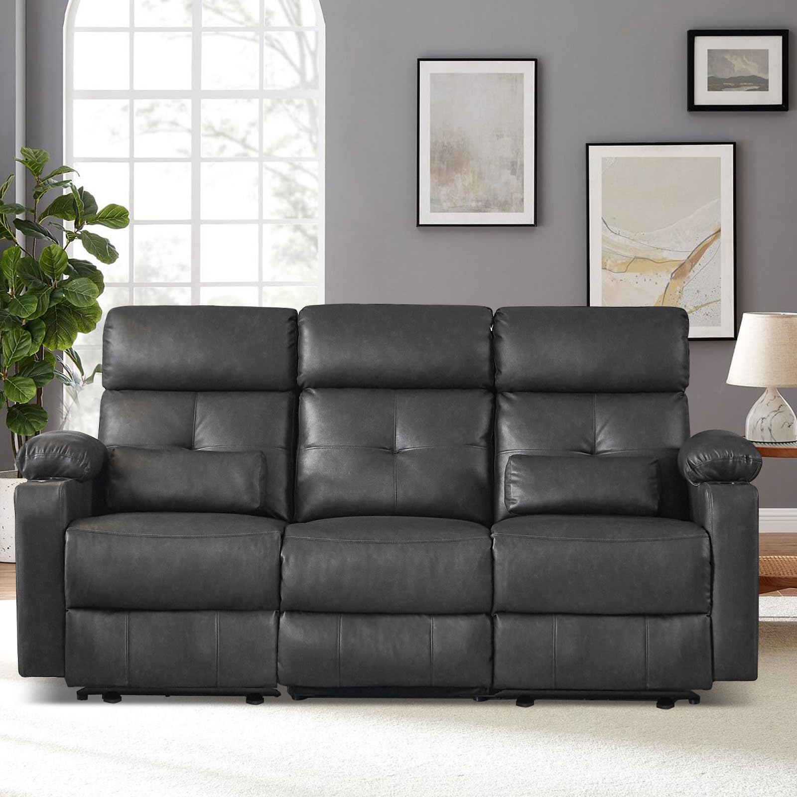 Consofa Power Reclining Sofa with Heat and Massage, Power Reclining Couch with Extended Footrest, Recliner Sofa 3 Seater with USB Ports & Cup Holders for Living Room, Home Theater Seating