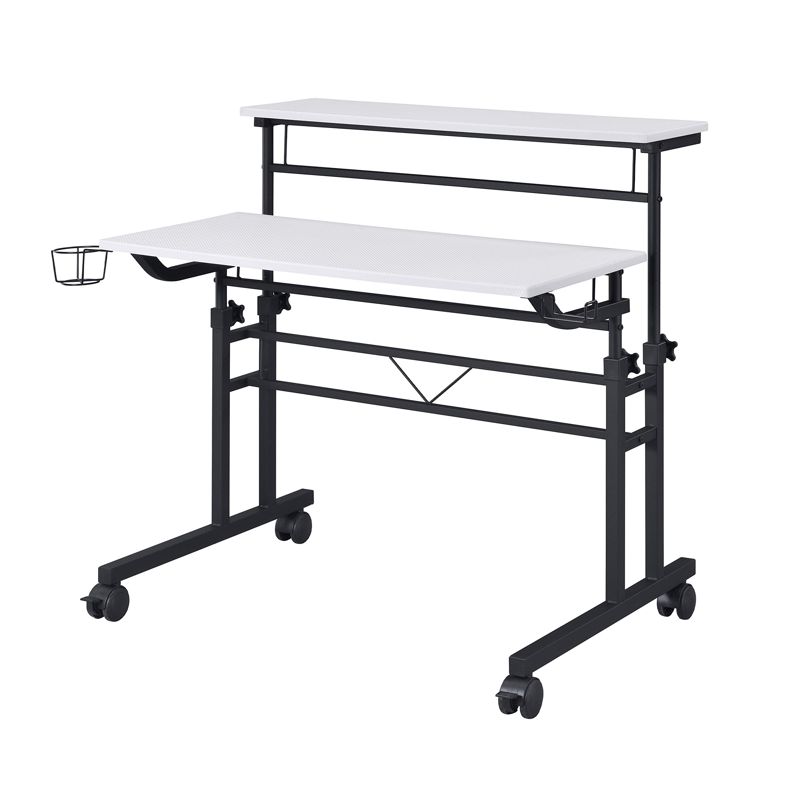 LKKRO Rolling Writing Desk with Height Adjustable Desktop and Moveable Shelf, White