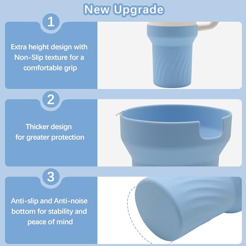 Silicone Cup Boot with 2 Pack Spill Stopper - Fit for 40 OZ Stanley Cup, Reusable Boot Sleeve for Outdoor, Bottom Protector - Light Blue