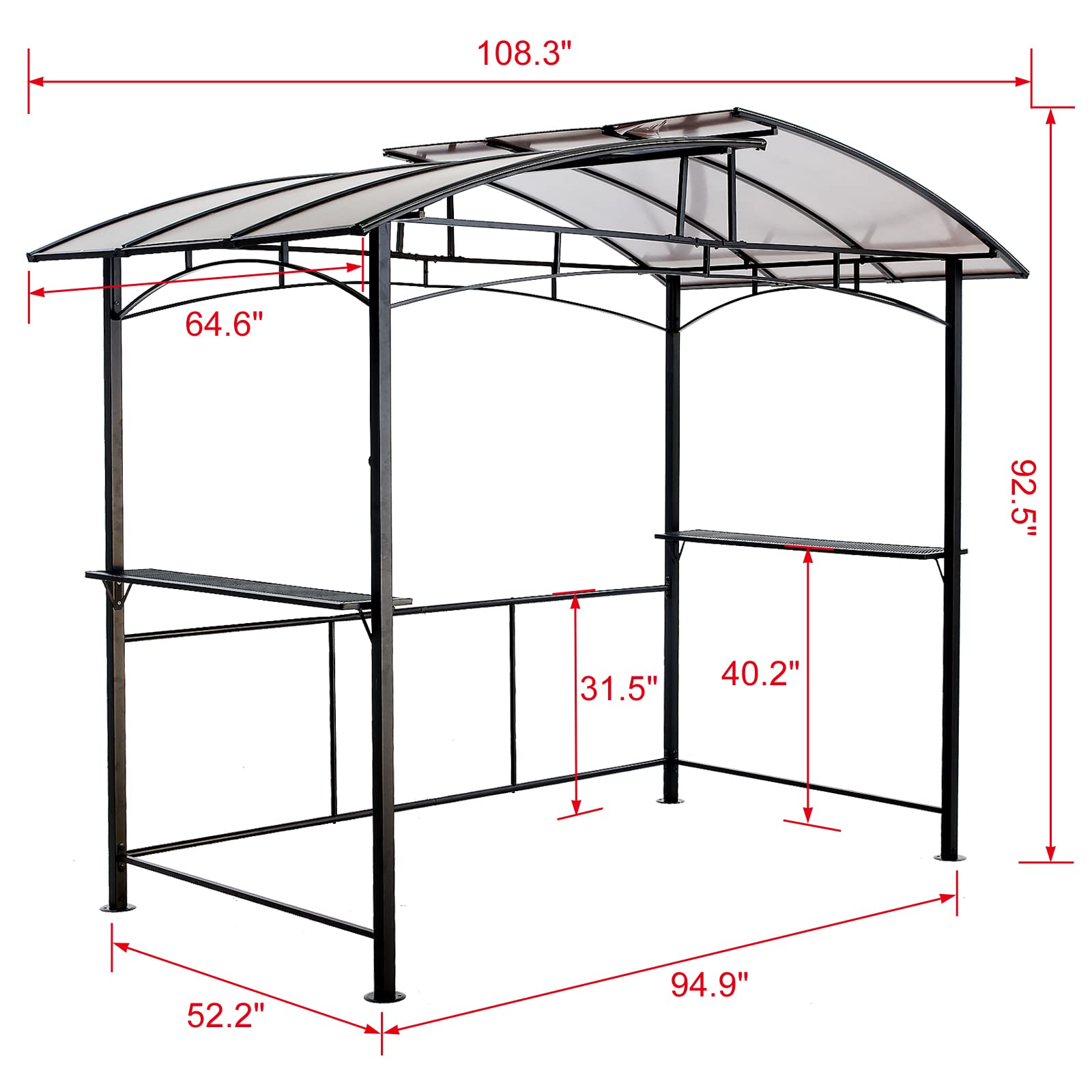 Grill Gazebo 8x5ft,Outdoor Patio Canopy,BBQ shelter with Steel Hardtop and Side Shelves