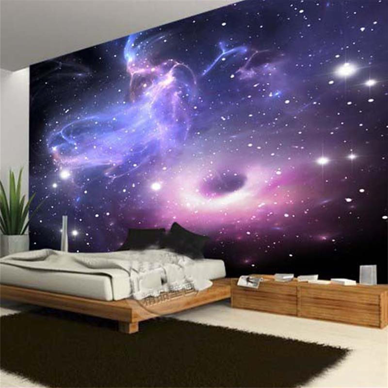 BEVEPE Purple Universe Stars Galaxy Wall Murals, 3D Wall Mural Wallpaper for Bedroom Walls, Wall Stickers Decals Good Breathability Apply to Bathroom Kitchen(78.7" W x 55.2" H)