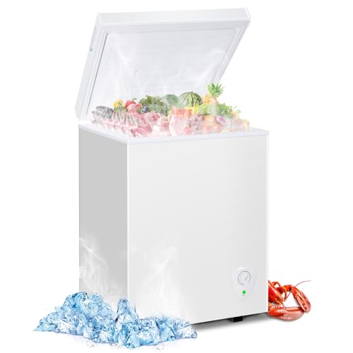 Lifeplus Chest Freezer, 3.5 Cubic Feet Small Deep Freezers Mini Freezer Freestanding Top Door Freezer with Removable Storage Basket, 7 Temperature Control Energy Saving for Home Kitchen Office, White