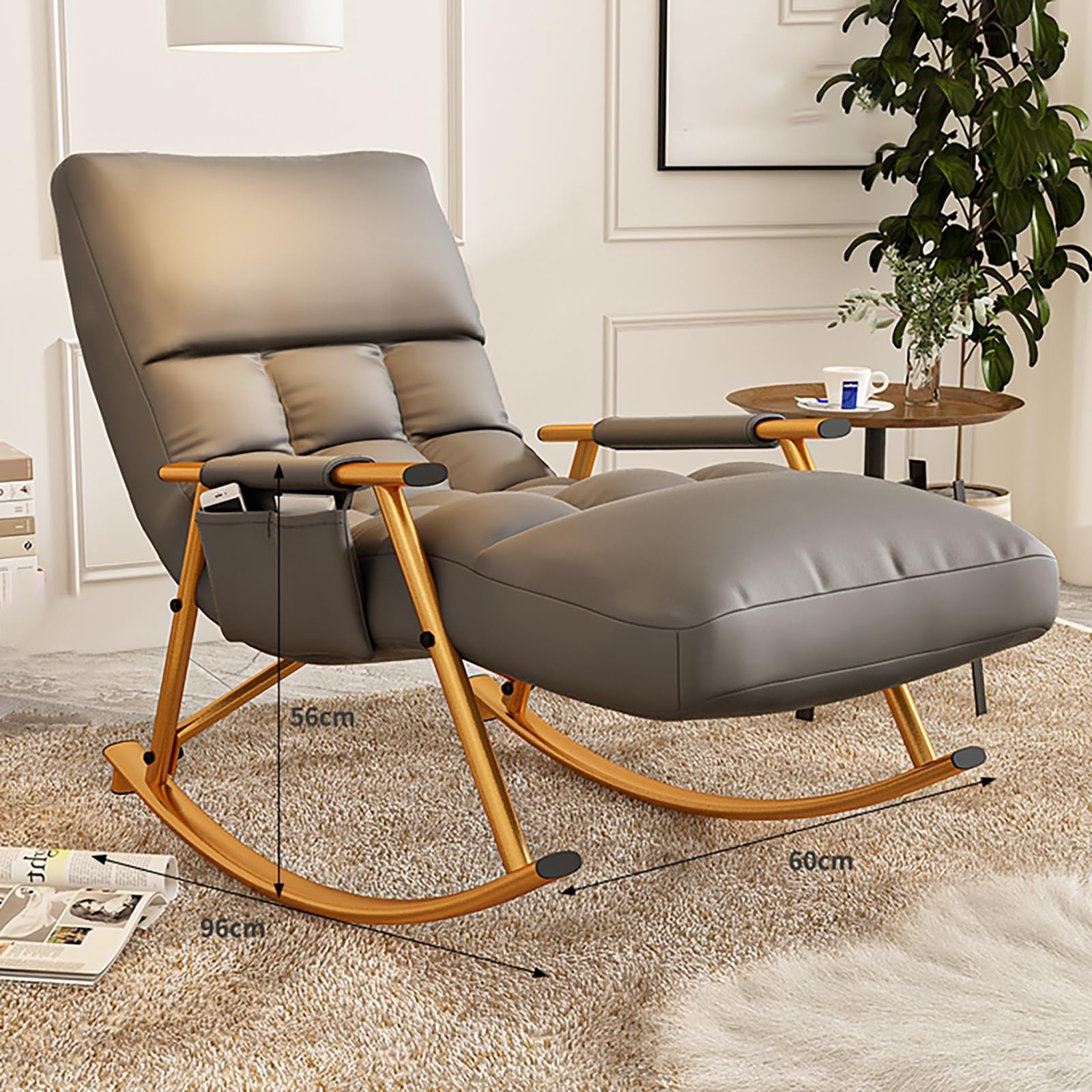 Rocking Chair With Padded Cushion, Indoor Rocker Oversized Rocker With Steel Frame, Camping Chairs Comfy Outdoor Patio Chairs For Patio, Backyard, Balcony, Porch, 300lbs Weight Capacity ( Color : Gray