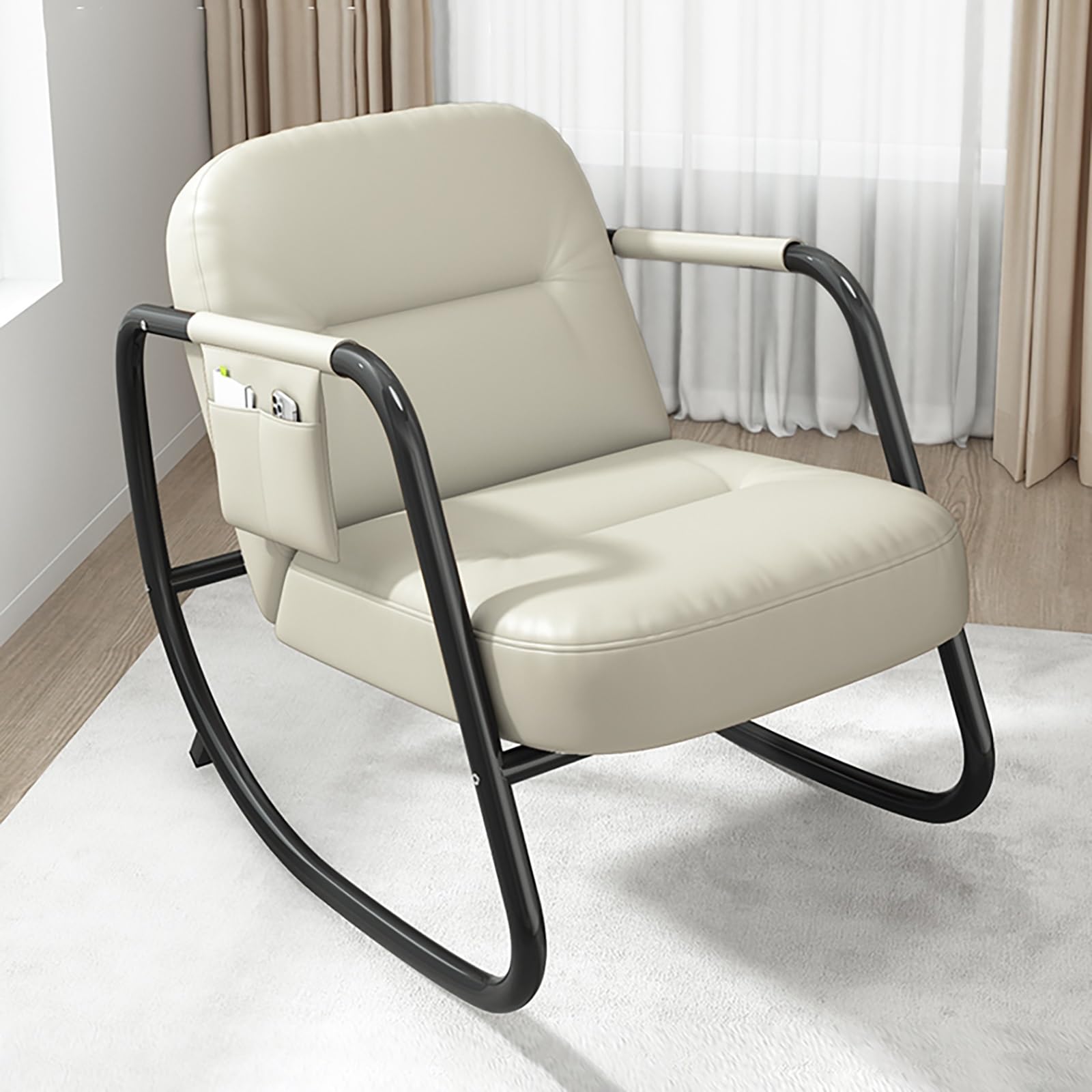 Rocking Chair Outdoor Rocker Oversized Rocker with Steel Frame, Comfy Patio Chairs Camping Chairs for Adults for Patio, Backyard, Balcony, Porch, 300lbs Weight Capacity (Color : White 1)