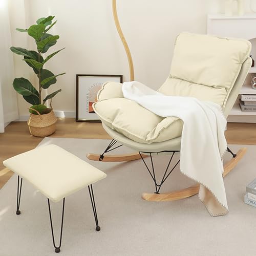 Outdoor Rocking Chair, Comfy Oversized Rocker Chairs For Outside, Patio Rocker With Waterproof Thick Cushion For Backyard, Porch, Balcony, Poolside, 300lbs Weight Capacity Steel Frame ( Color : White
