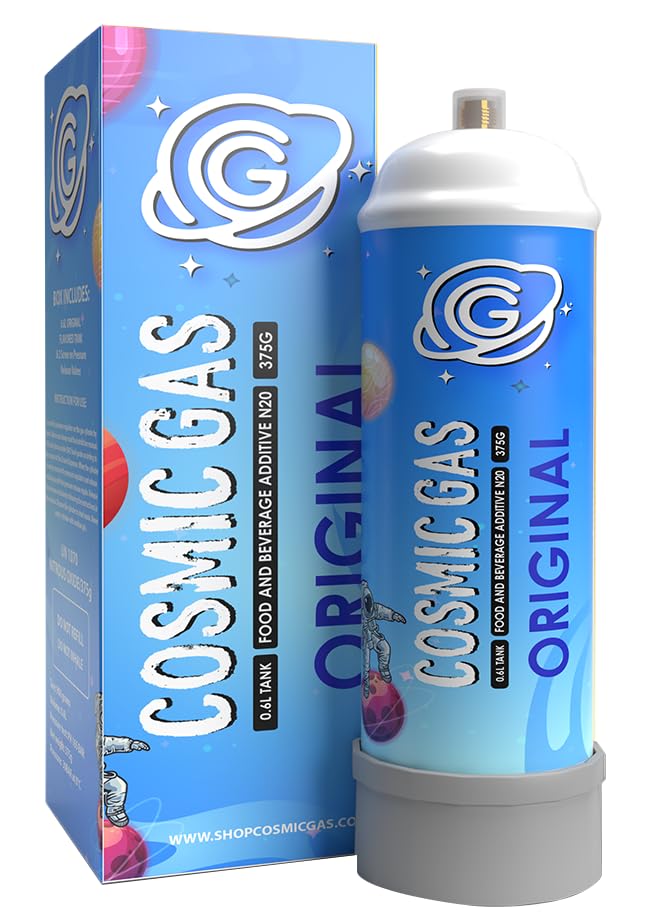 Cosmic Gas Original Flavor Whipped Cream Dispenser Cartridge Tank, Nitrous Oxide 0.6L 375 Gram, Whipped Cream Tank, N2O Charger Tank, 1 Cylinder