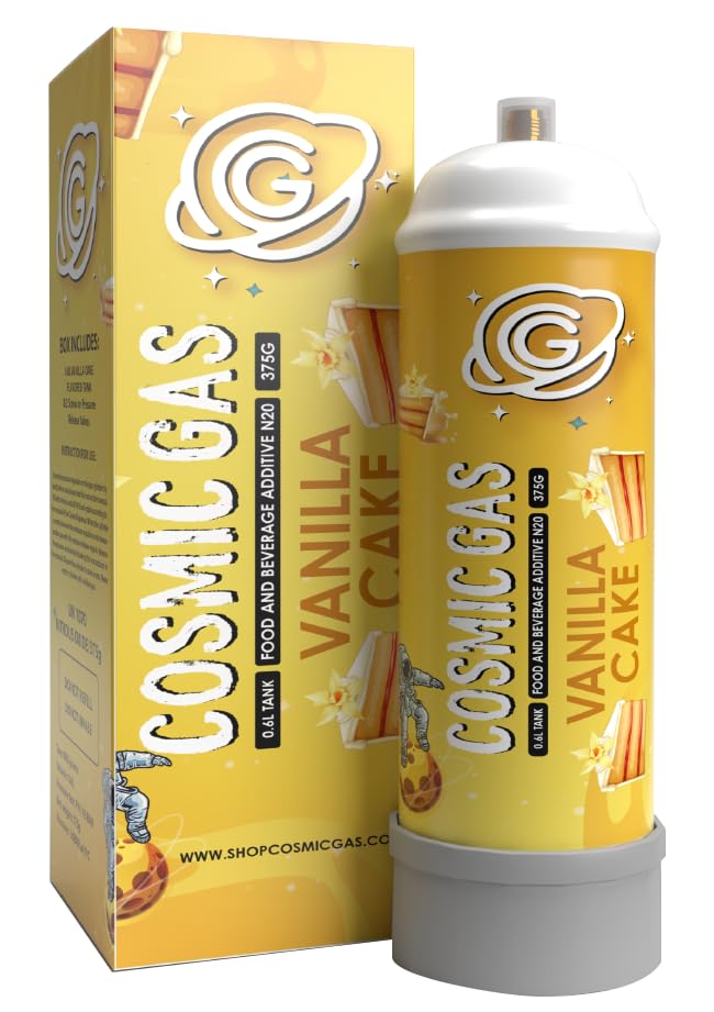 Cosmic Gas Vanilla Cake Flavor Whipped Cream Dispenser Cartridge Tank, Nitrous Oxide 0.6L 375 Gram, Whipped Cream Tank, N2O Charger Tank, 1 Cylinder