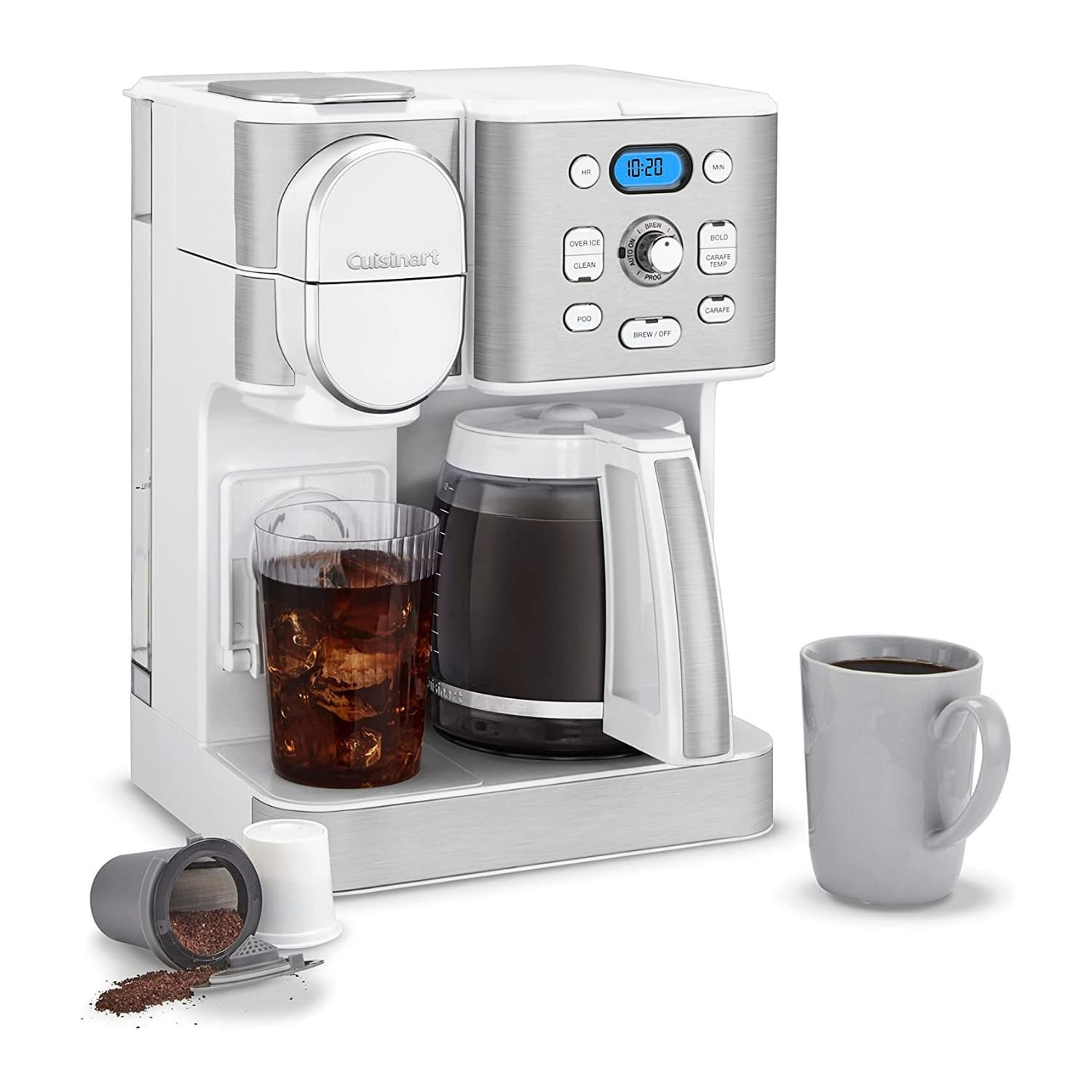 Cuisinart SS-16W Stainless Steel Coffee Maker (White) - 25% Faster Brewing, Combo Coffee Center for Rich Coffee Bundle with Stainless Steel Tumbler, and Medium Roast Single-Serve K-Cup Pods (3 Items)