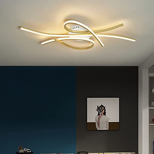 MayNuo Led Ceiling Light Gold Dimmable Living Room Lamp Chic Fashion Design Dining Table Lamps Modern Ceiling Lamp with Remote Control for Bedroom, Kitchen, Dining Room, 68Watt, L100Cm (Gold)