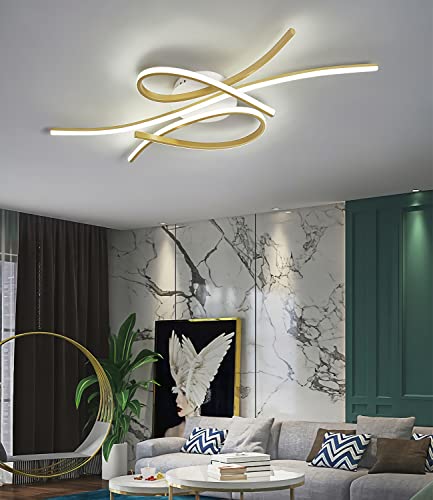 MayNuo Led Ceiling Light Gold Dimmable Living Room Lamp Chic Fashion Design Dining Table Lamps Modern Ceiling Lamp with Remote Control for Bedroom, Kitchen, Dining Room, 68Watt, L100Cm (Gold)