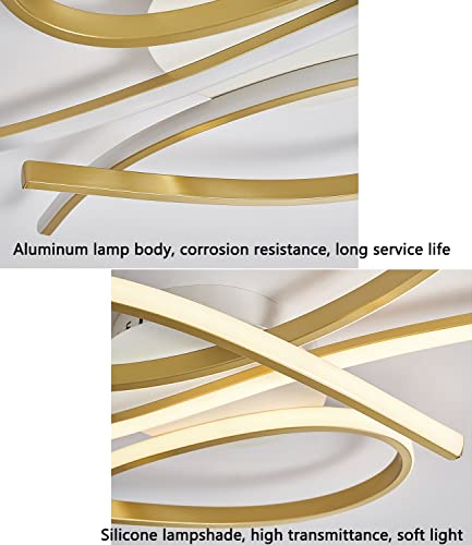 MayNuo Led Ceiling Light Gold Dimmable Living Room Lamp Chic Fashion Design Dining Table Lamps Modern Ceiling Lamp with Remote Control for Bedroom, Kitchen, Dining Room, 68Watt, L100Cm (Gold)