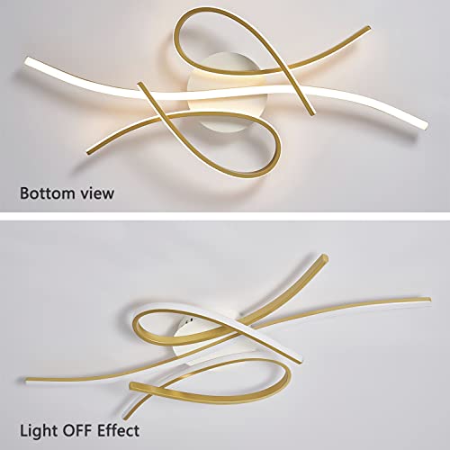 MayNuo Led Ceiling Light Gold Dimmable Living Room Lamp Chic Fashion Design Dining Table Lamps Modern Ceiling Lamp with Remote Control for Bedroom, Kitchen, Dining Room, 68Watt, L100Cm (Gold)