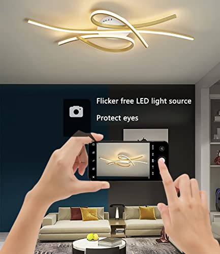 MayNuo Led Ceiling Light Gold Dimmable Living Room Lamp Chic Fashion Design Dining Table Lamps Modern Ceiling Lamp with Remote Control for Bedroom, Kitchen, Dining Room, 68Watt, L100Cm (Gold)