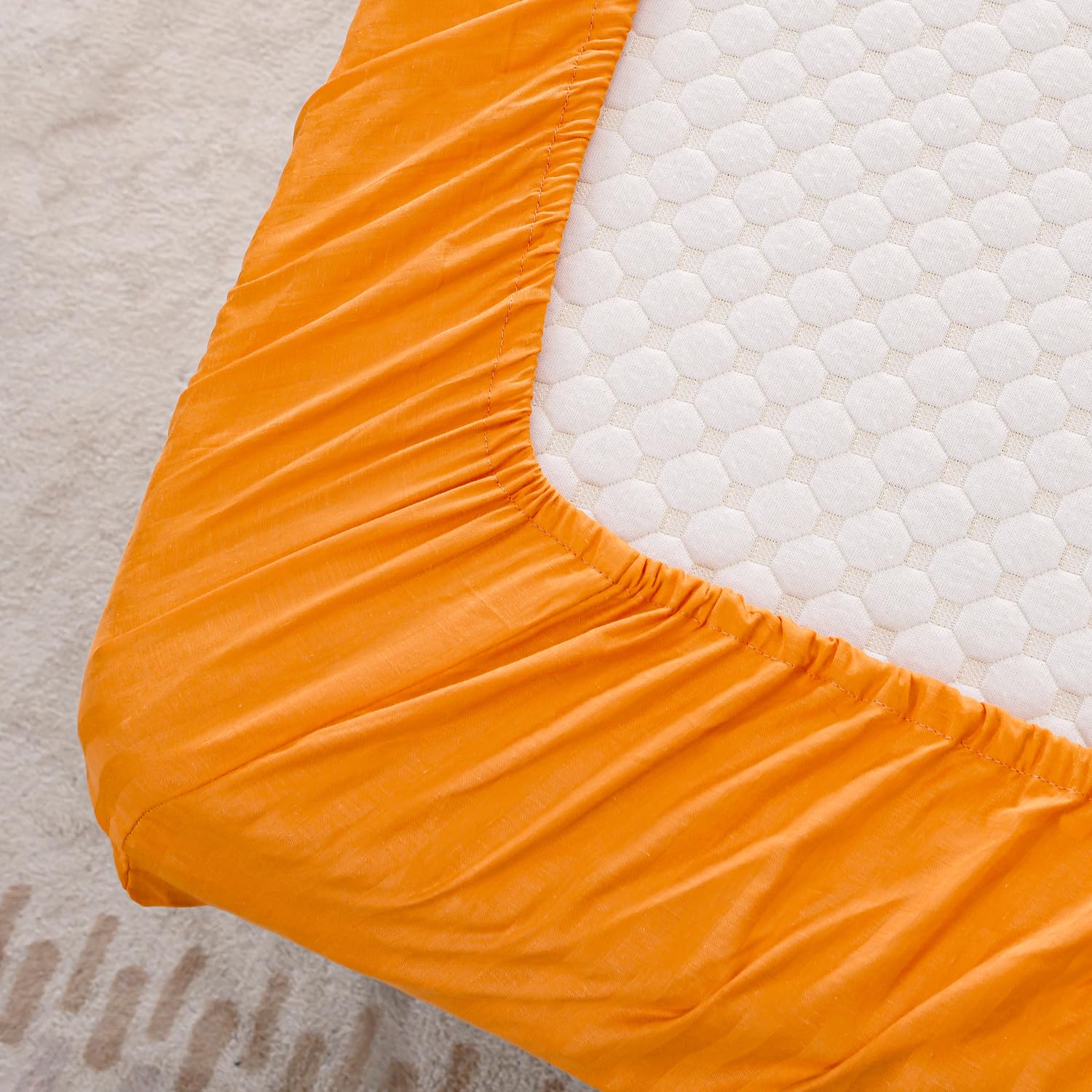 LweiPsqLin 100% Cotton Sheet Set Full Size - Pure Bed Sheets-Damask Stripe Sheet Set 600 Thread Count,Extra Deep Pocket Elastic Fits Mattress Perfectly,4 Pieces (Orange, Full)