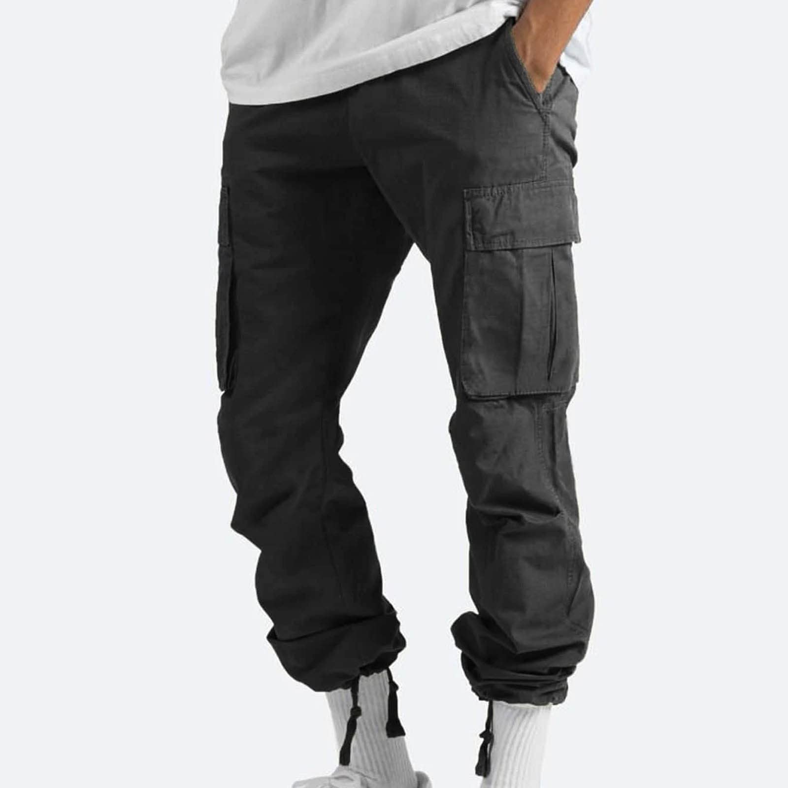 Aymnlox Cargo Pants for Men Baggy Big and Tall Linen Drawstring Sweatpants Casual Hiking Jogger Athletic Straight Pant Pocket