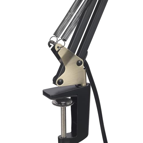 Globe Electric 62000009 32" Multi-Joint Desk Lamp with Metal Clamp, Matte Black, Antique Brass Accents, On/Off Rotary Switch on Shade, Partially Adjustable Swing Arm, Home Décor, Office Accessory