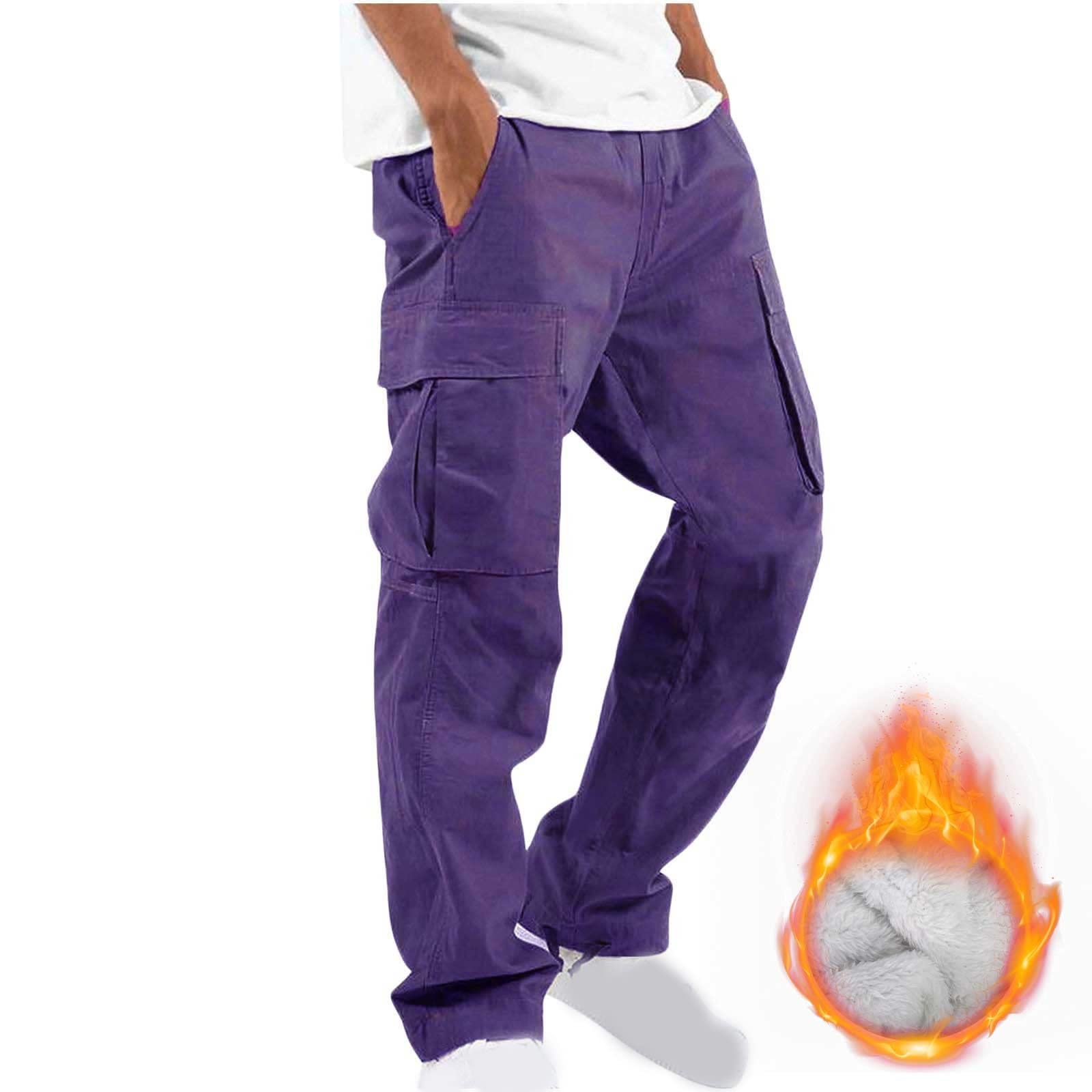 Your Orders Cargo Pants for Men Relaxed fit Hiking Joggers Sweatpants Casual Loose Cotton Drawstring Straight Pants with Pockets Men's Pants Elastic Waistband Jeans Purple 2X