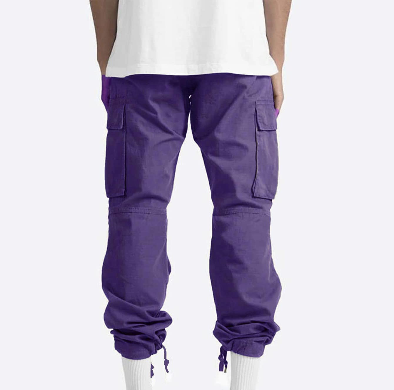 Your Orders Cargo Pants for Men Relaxed fit Hiking Joggers Sweatpants Casual Loose Cotton Drawstring Straight Pants with Pockets Men's Pants Elastic Waistband Jeans Purple 2X