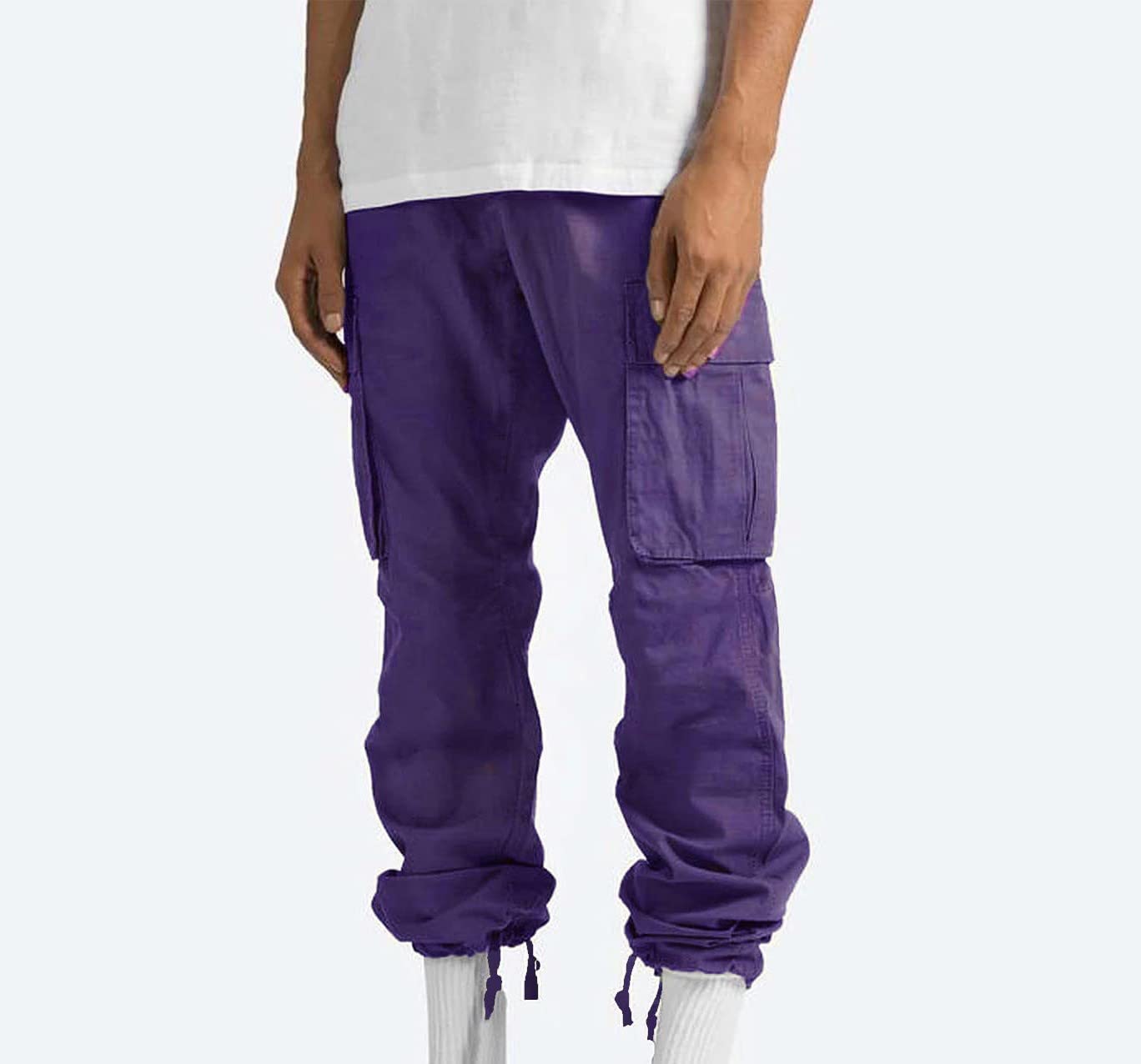 Your Orders Cargo Pants for Men Relaxed fit Hiking Joggers Sweatpants Casual Loose Cotton Drawstring Straight Pants with Pockets Men's Pants Elastic Waistband Jeans Purple 2X