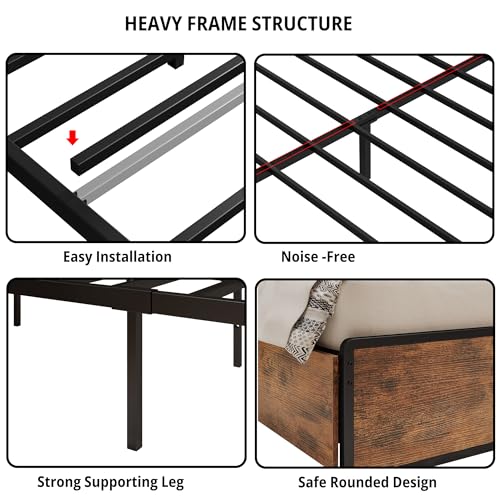 IRONCK Queen Size Bed Frame with 4 Drawers, Storage Headboard with Charging Station, RGB Lights, No Box Spring Needed, Noise Free, Easy Assembly