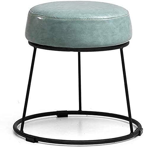 RILOOP Upholstered Footstool Iron Round Foot Stool,Upholstered Ottoman Pu Leather Footrest Changing Shoe Stool for Makeup Dining Room Dressing Chair Shoe Bench Storage Footstool/OliveGreen