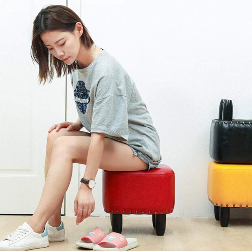 RILOOP Pu Leather Footstool Footrest Foot Stool Ottoman Pouffe Padded Square Seat Chair with 4 Legs Wooden/Green