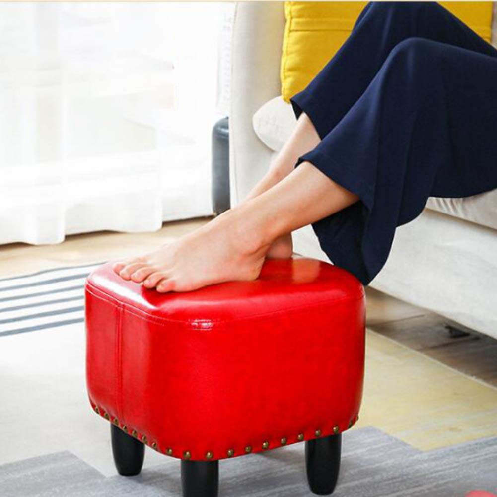 RILOOP Pu Leather Footstool Footrest Foot Stool Ottoman Pouffe Padded Square Seat Chair with 4 Legs Wooden/Green