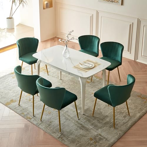 HAIZAO Modern Green Velvet Dining Chairs Set of 2, Curved Backrest Upholstered Kitchen Dining Room Chairs, Mid-Century Dining Chair with Golden Metal Legs
