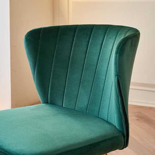 HAIZAO Modern Green Velvet Dining Chairs Set of 2, Curved Backrest Upholstered Kitchen Dining Room Chairs, Mid-Century Dining Chair with Golden Metal Legs