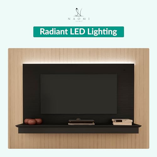Naomi Home Deborah Floating Entertainment Center for up to 55 inch TVs, TV Wall Panel with LED Strip and Shelf, Floating TV Stand, Black