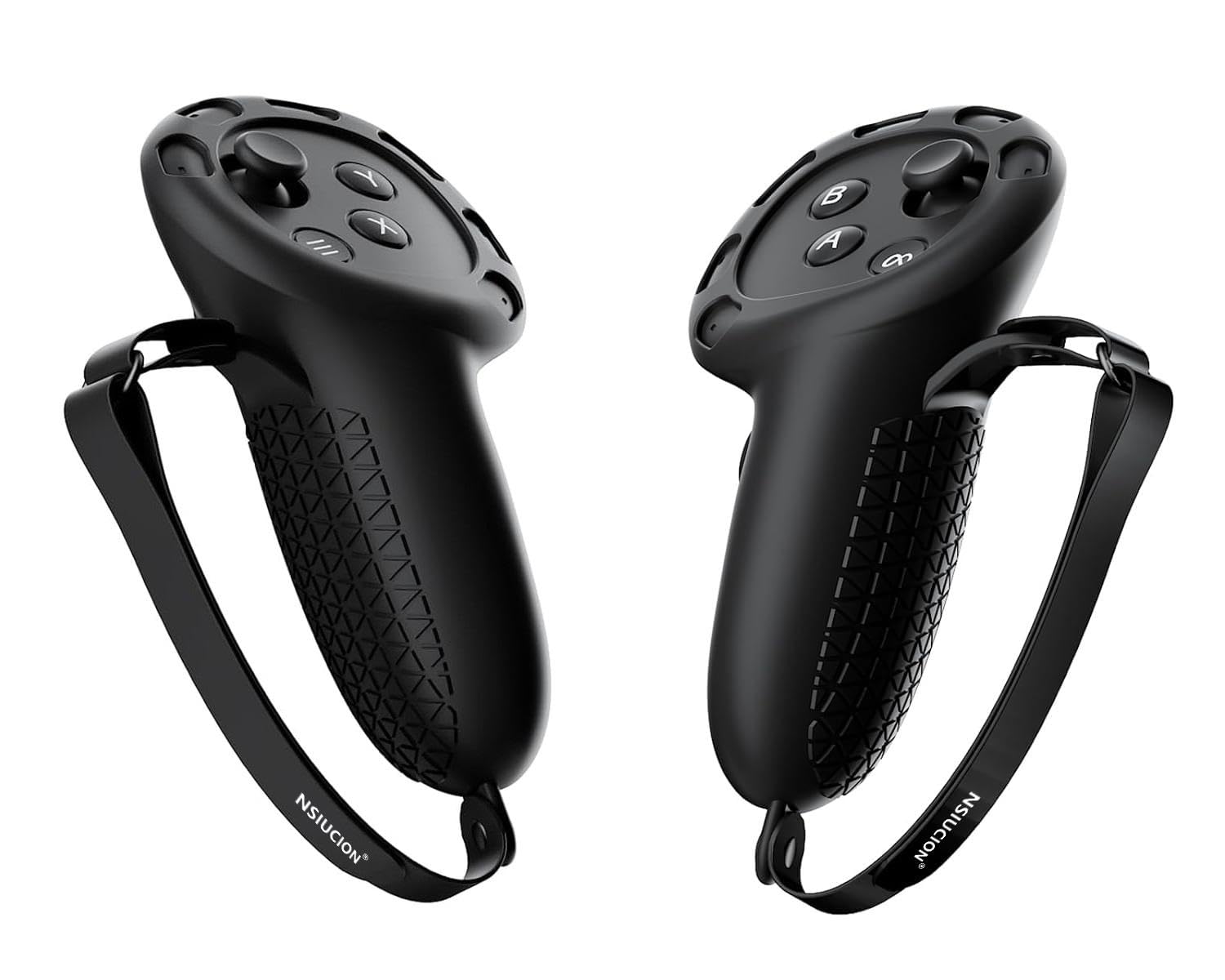 Nsiucion Controller Grips Cover for Meta Quest 3, Silicone Covers Protector with Adjustable Knuckle Straps, VR Accessories (1 Pair Black)