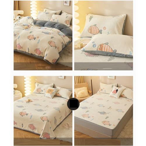 Queen Size Flannel Sheet Set, Full Size Reversible Cotton Velvet, Queen Sheet Set Cotton, Flannel Bed Sheets Queen, King Size Autumn and Winter Christmas 4 Pcs Warm & Cozy (E,78.7 * 90.5in)