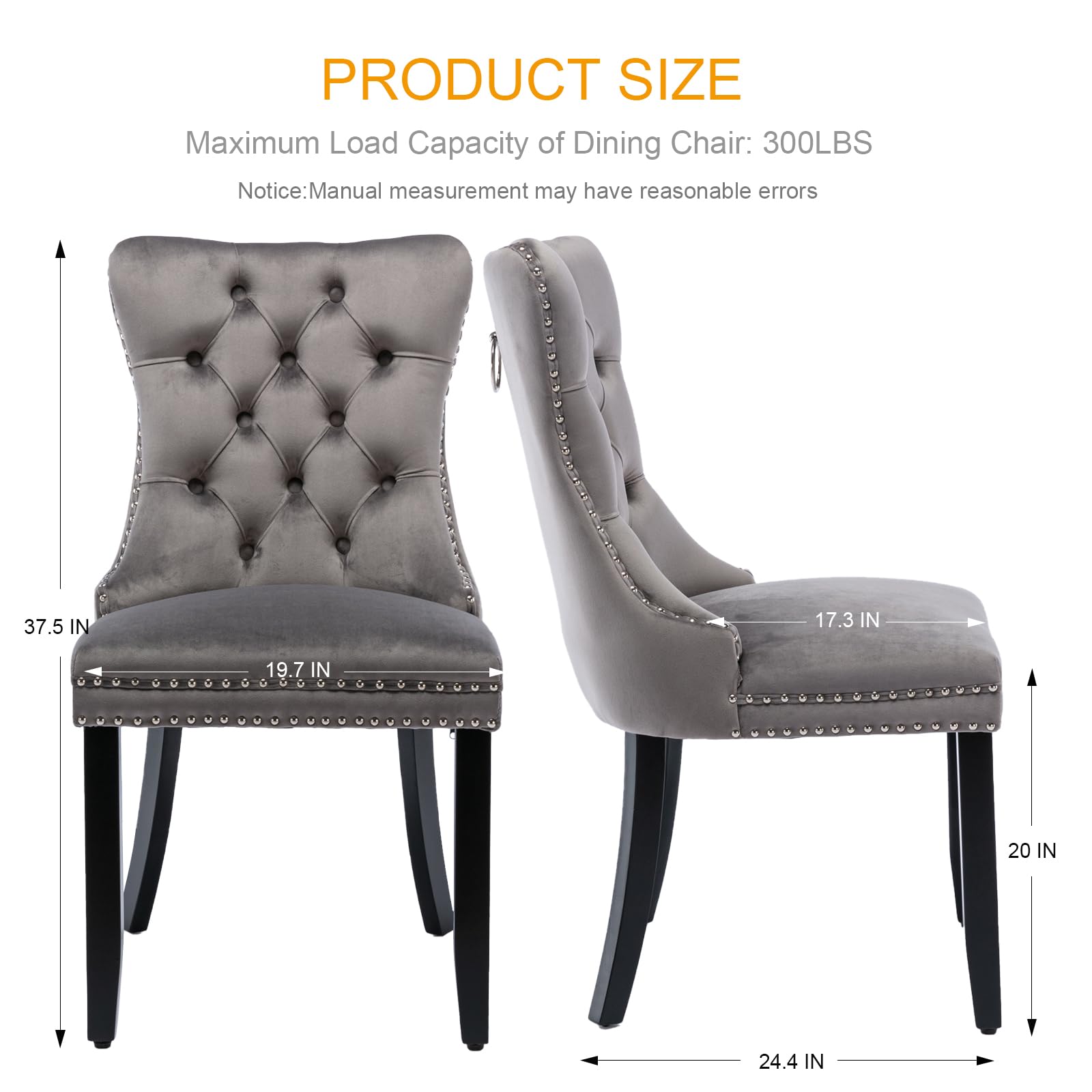 MZDOO Velvet Dining Chairs Set of 6, Tufted Upholstered Dining Room Chairs with Back Ring Pull, Nailhead Trim and Solid Wood Legs, Modern Dining Chair for Dining Room, Kitchen(Grey)