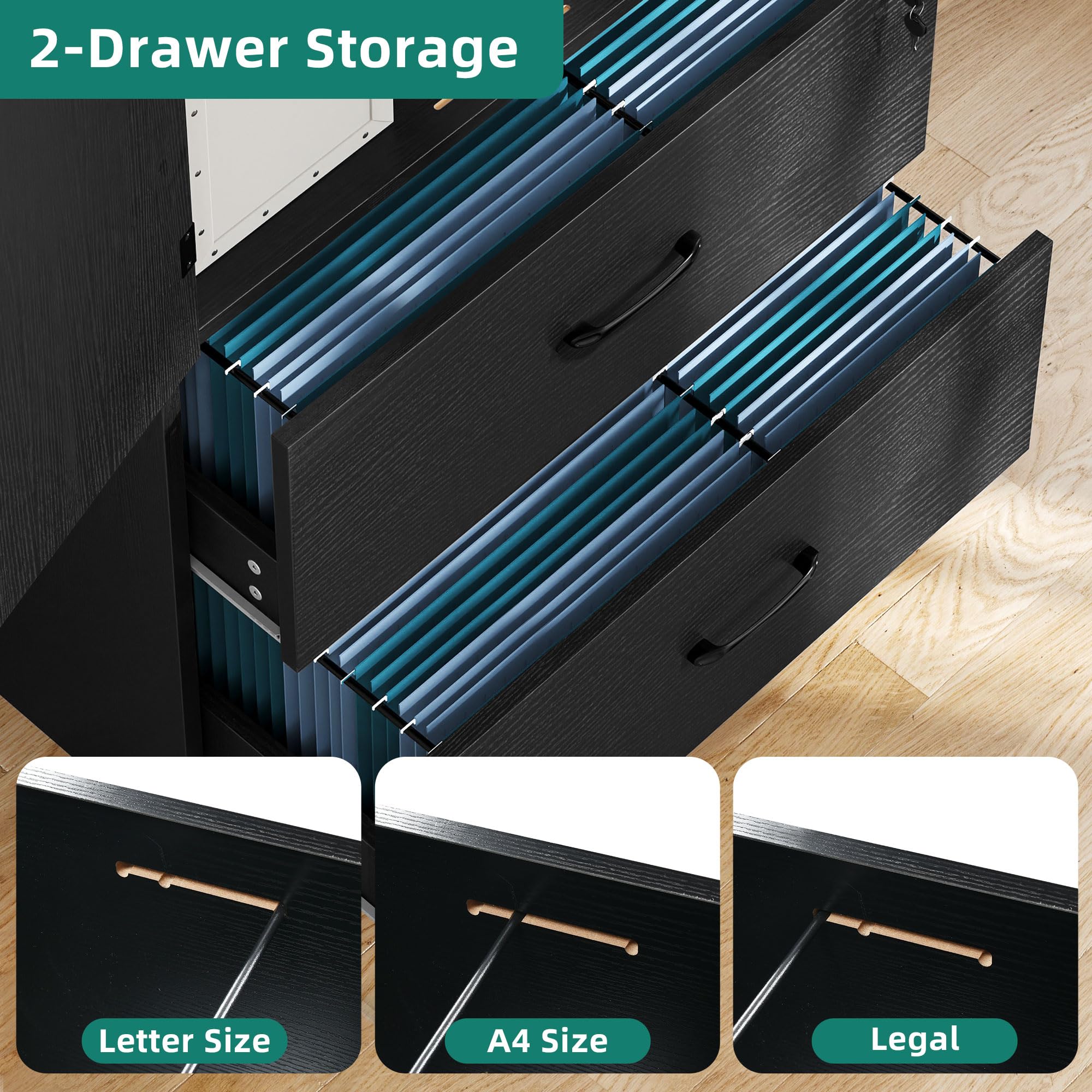 YITAHOME Wood File Cabinets, Heavy Duty Garage Tool Cabinets with Doors & Adjustable Shelves, Big Storage Filing Lockers for Home Office, Living Room, Pantry, Gym, Basement, Warehouse, Black