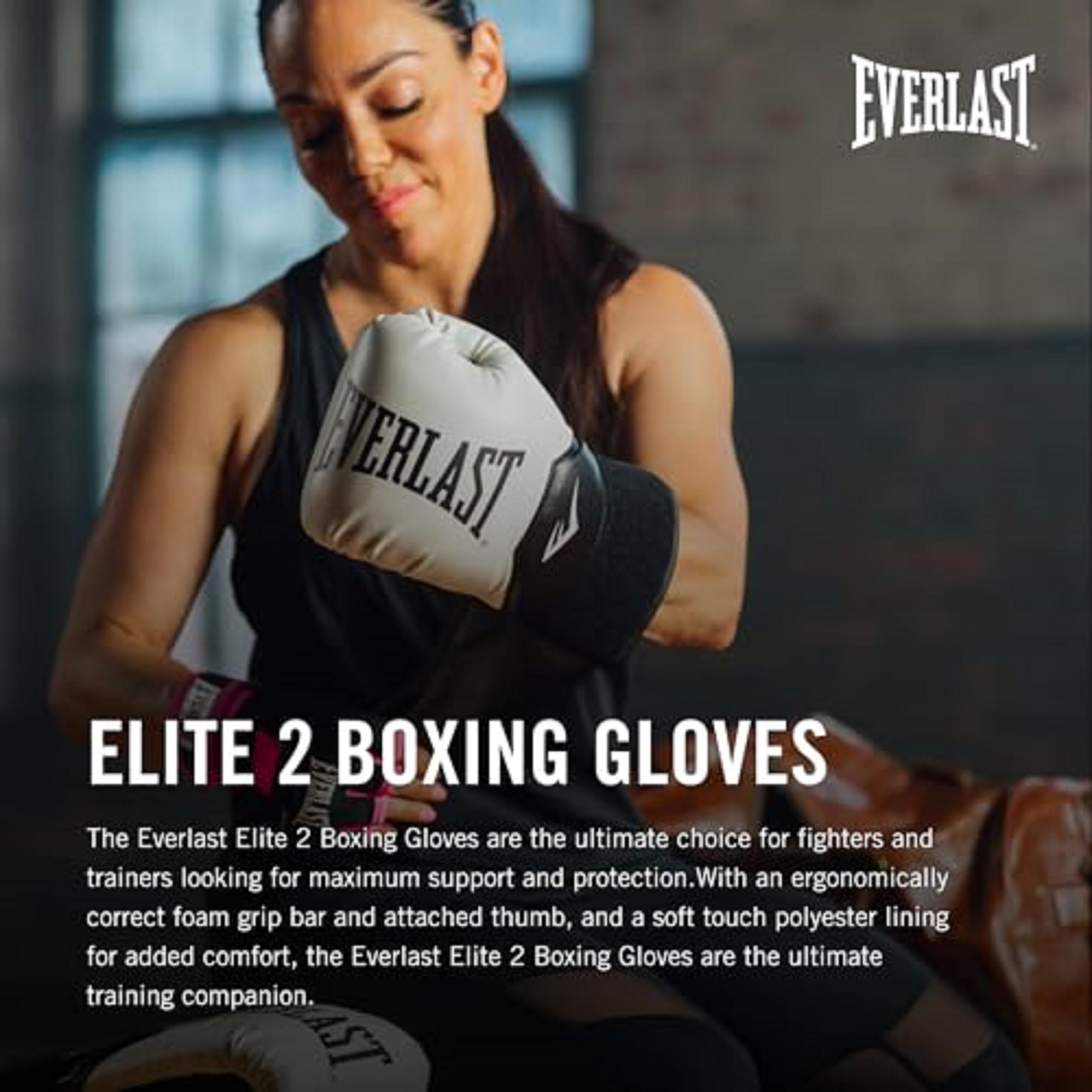 Everlast Elite 2 Boxing Gloves, Pro Training Gloves for Men and Women, Secure Fit Hook and Loop Closure & Ventilation, Heavy Bag & Speedbag Training (16 oz, Black/Gold)