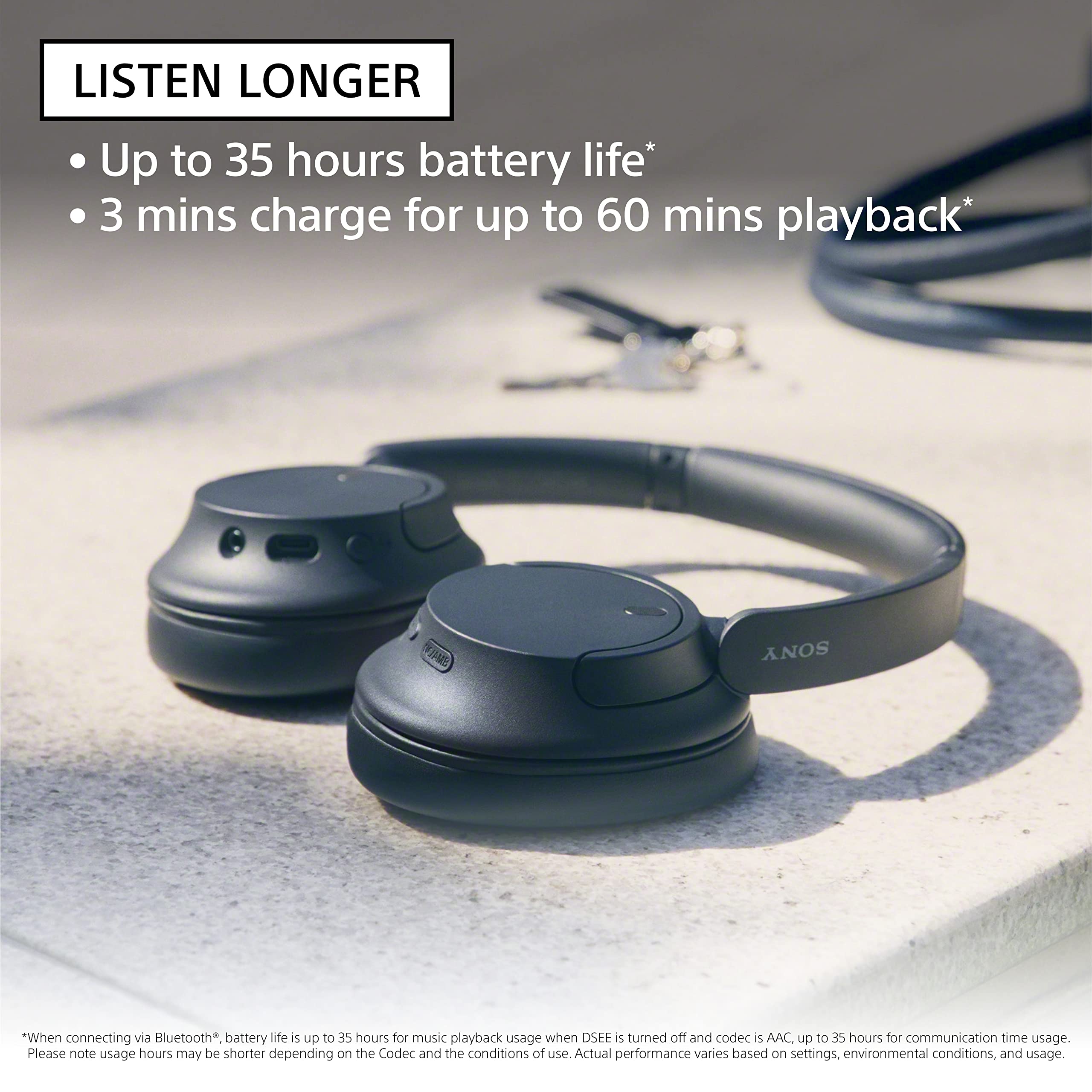 Sony WH-CH720N-BLACK Noise Canceling Headphones with Quick Charge with an Additional 2 Year Coverage (2023)