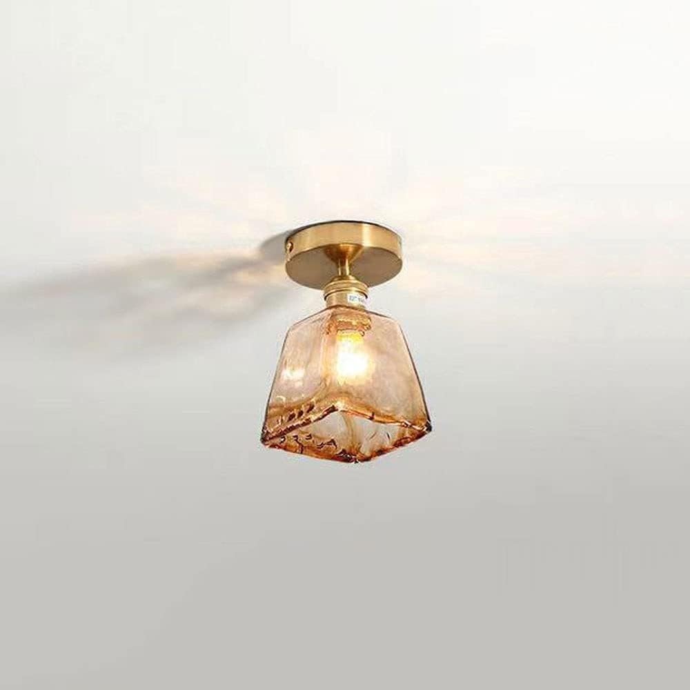 TONFON Japanese Amber Glass Ceiling Lamp Creative Semi Flush Mount Ceiling Light E27 Single Head Ceiling Light Fixture for Living Room Bedroom Dining Room Hallway Entry Foyer Aisle Pendant Lamp (Size