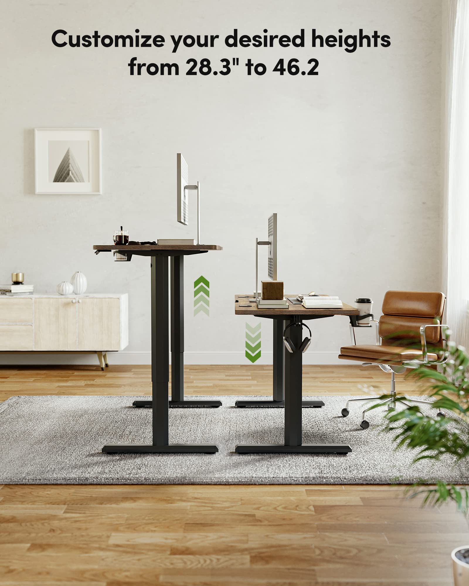 Cubiker 44 x 24 Inch Standing Desk, Stand up Height Adjustable Home Office Electric Table, Sit Stand Desk with Splice Board, Black Frame & Rustic Brown Desktop