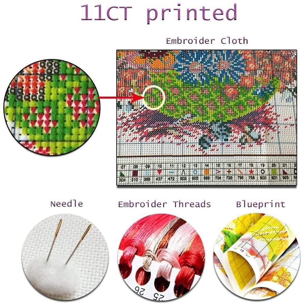 Stamped Cross Kits, Playful Rascal Cat, DIY Designs Cross-Stitch Easy Supplies Needlework, Needlepoint Embroidery Gift for Home Decor 16x20 inch