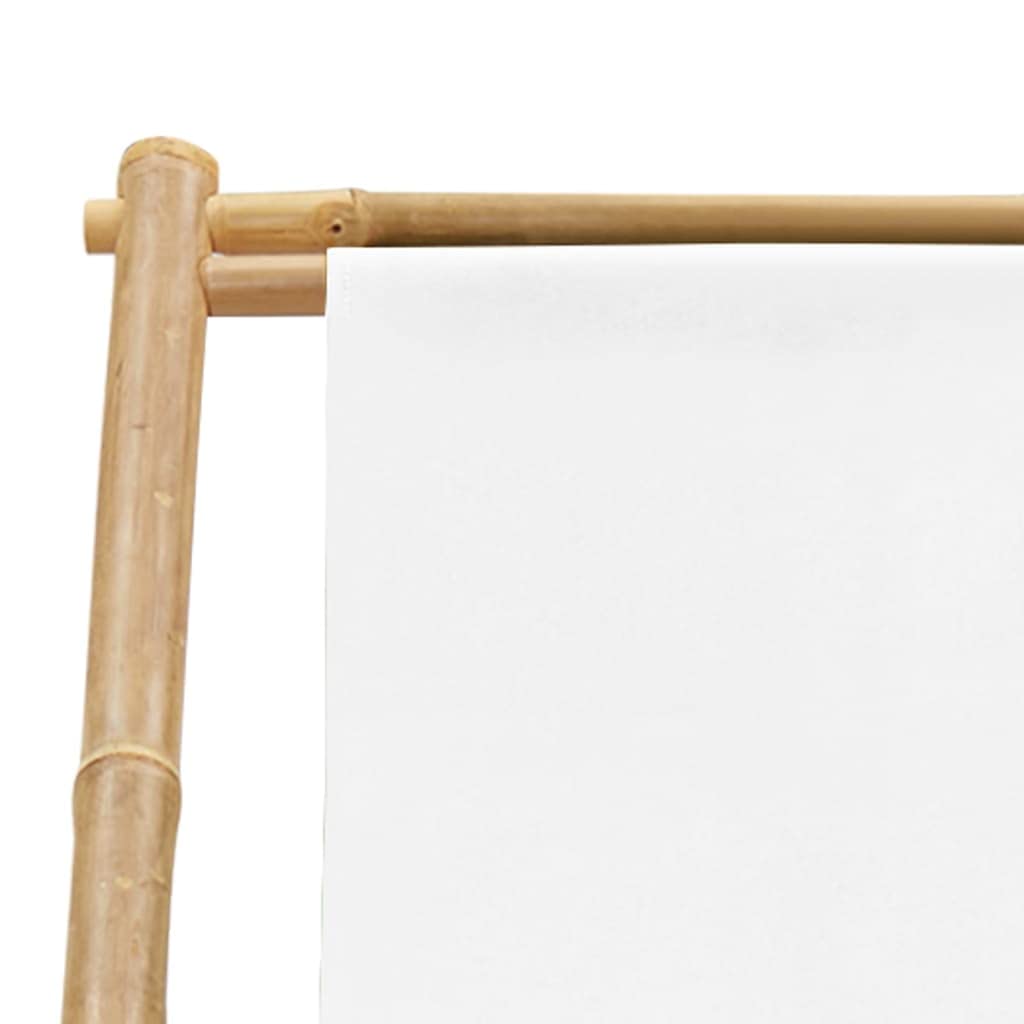 CUSON Sling Chair Outdoor | Adjustable Folding Deck Chair | Patio Foldable Chair for Garden Beach Outside | White Bamboo and Canvas 44.1" x 23.6" x 29.5"