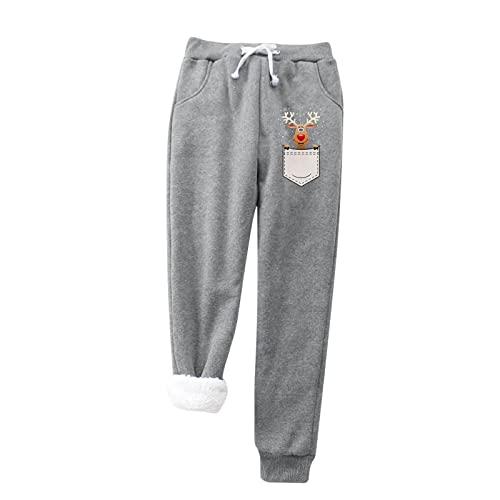High Waisted Sweatpants for Women,High Waisted Sweatpants for Women Xmas Reindeer Print Drawstring Workout Active Joggers Straight Leg Casual Lounge Bottoms Santa Claus Print Grey XL