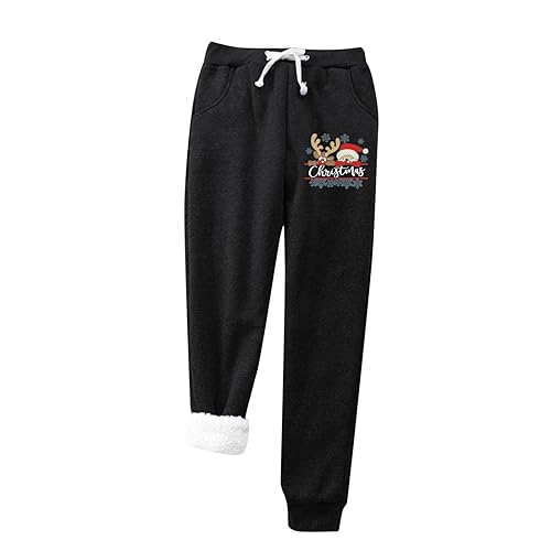 Womens Wide Leg Sweatpants,High Waisted Sweatpants for Women Christmas Santa Claus Print Elastic Waisted Fleece Sweatpants Casual Drawstring Bottoms Snowman Print Black XL
