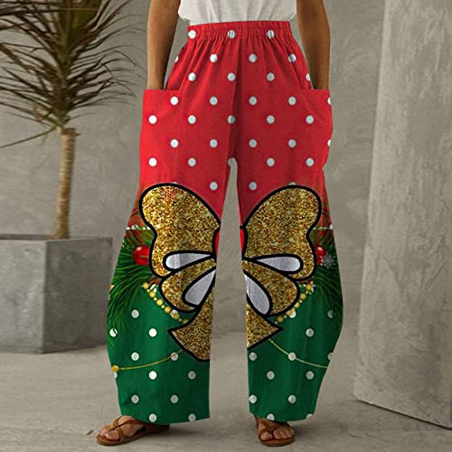 Plus Size Sweatpants,Womens Sweatpants with Pockets Xmas Reindeer Print Elastic Waisted Workout Active Joggers Drawstring Casual Lounge Bottoms Merry Christmas Print Green XL