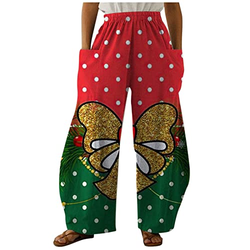 Plus Size Sweatpants,Womens Sweatpants with Pockets Xmas Reindeer Print Elastic Waisted Workout Active Joggers Drawstring Casual Lounge Bottoms Merry Christmas Print Green XL