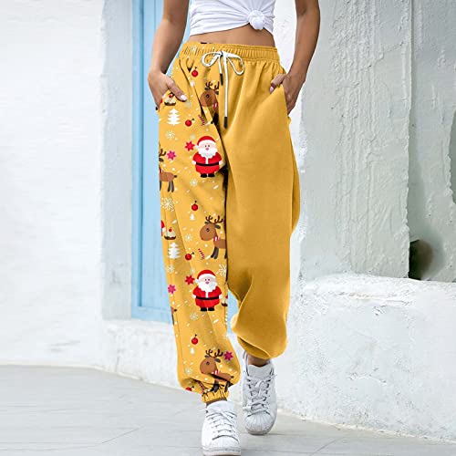Plus Size Sweatpants,Womens Wide Leg Sweatpants Christmas Snowman Print Elastic Waisted Workout Active Joggers Drawstring Wide Leg Sweatpants Christmas Tree Print W XL