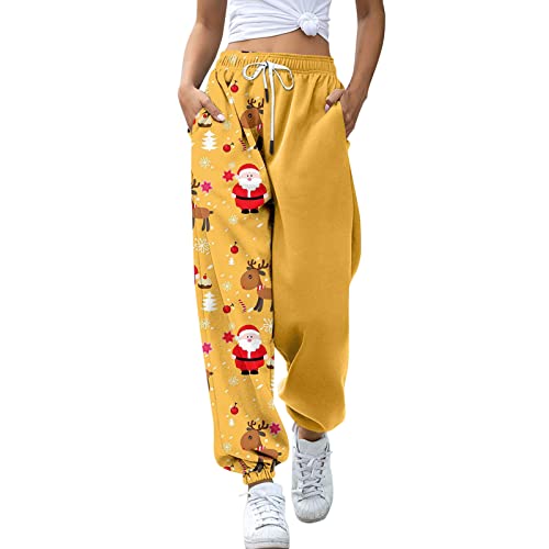 Plus Size Sweatpants,Womens Wide Leg Sweatpants Christmas Snowman Print Elastic Waisted Workout Active Joggers Drawstring Wide Leg Sweatpants Christmas Tree Print W XL