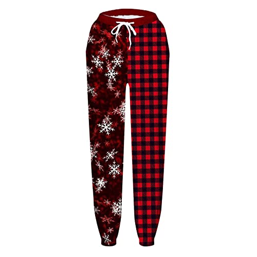 Plus Size Sweatpants,High Waisted Sweatpants for Women Xmas Elastic Waisted Snowman Print Workout Active Joggers Drawstring Straight Leg Pants Santa Claus Print Wine XL