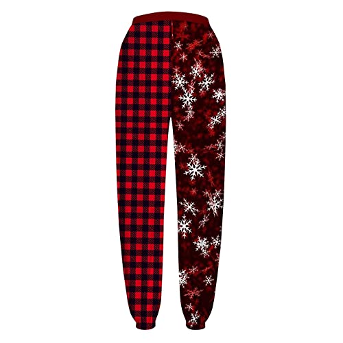 Plus Size Sweatpants,High Waisted Sweatpants for Women Xmas Elastic Waisted Snowman Print Workout Active Joggers Drawstring Straight Leg Pants Santa Claus Print Wine XL