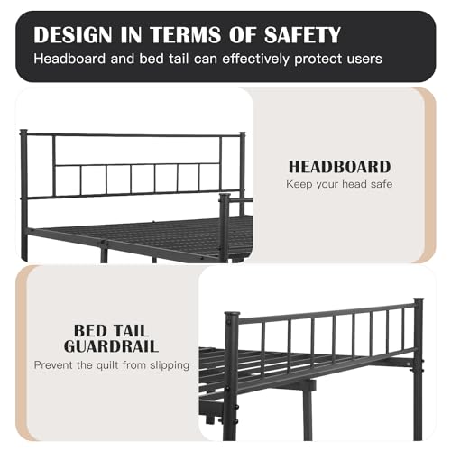 PayLessHere 14 Inch High Metal Platform Bed Frame with Headboard Maximum Storage Space Under The Heavy Duty Bed Frame No Box Spring Needed Noise-Free Easy Assembly,Queen